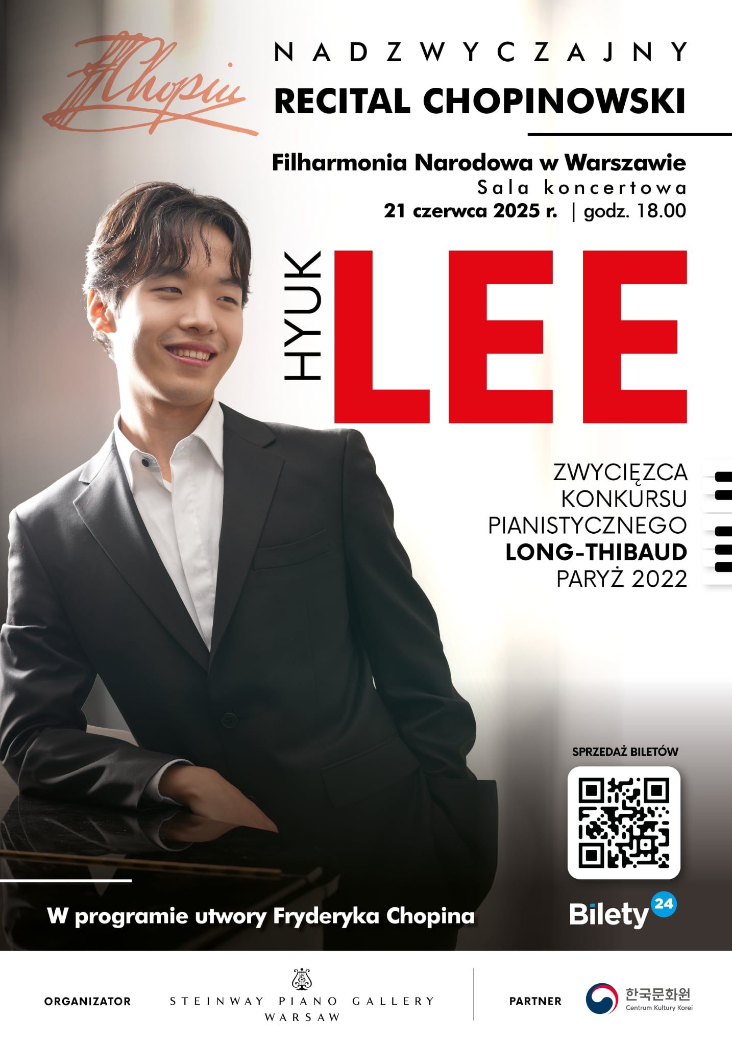 Bilety24 – Nadzwyczajny recital chopinowski - Hyuk Lee 21.06.2025 g.18:00, Warszawa